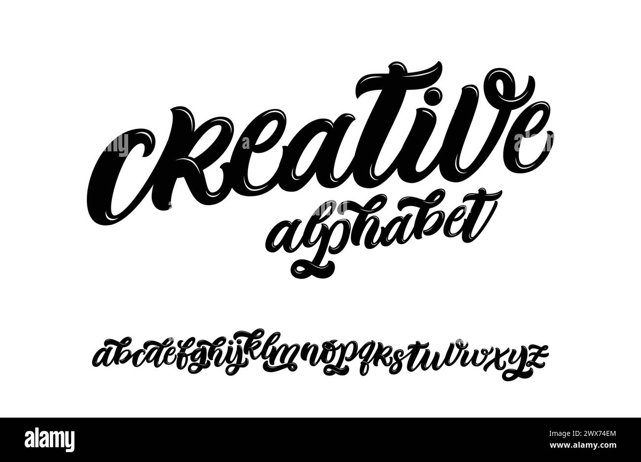 Vector hand drawn alphabet isolated on white background. Brush painted ...