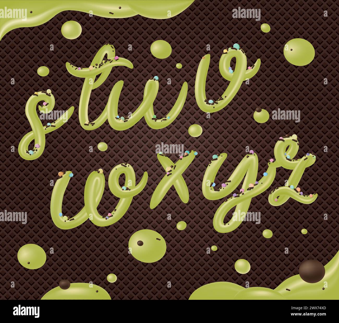 Homemade pistachio ice cream typography alphabet isolated on chocolate ...