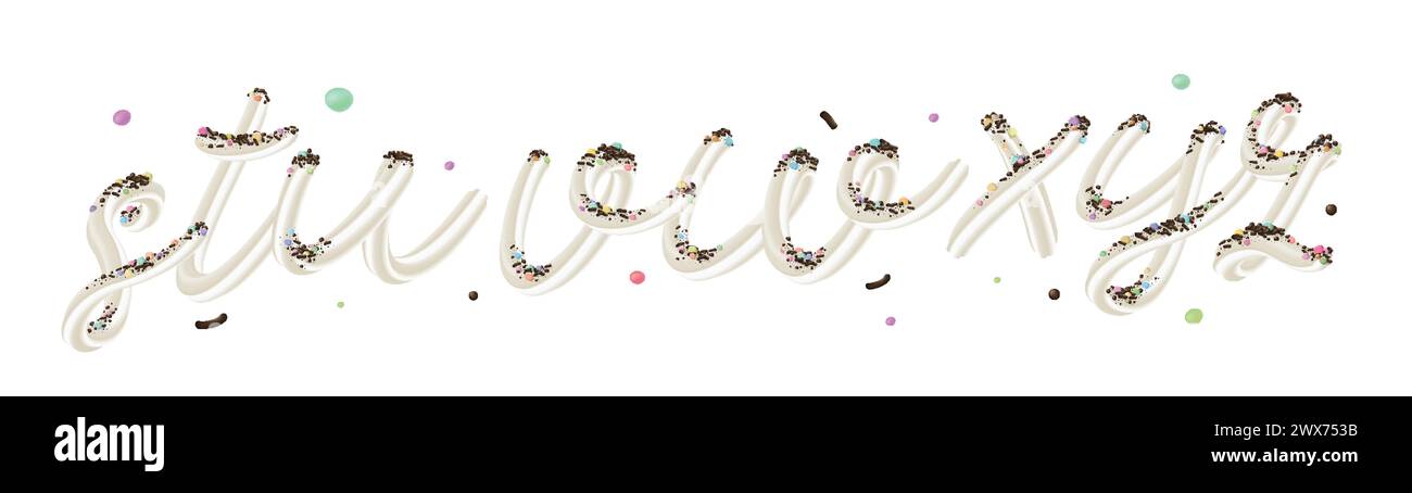 Cream cake ABC letters set. 3d white cream alphabet with sprinkles ...