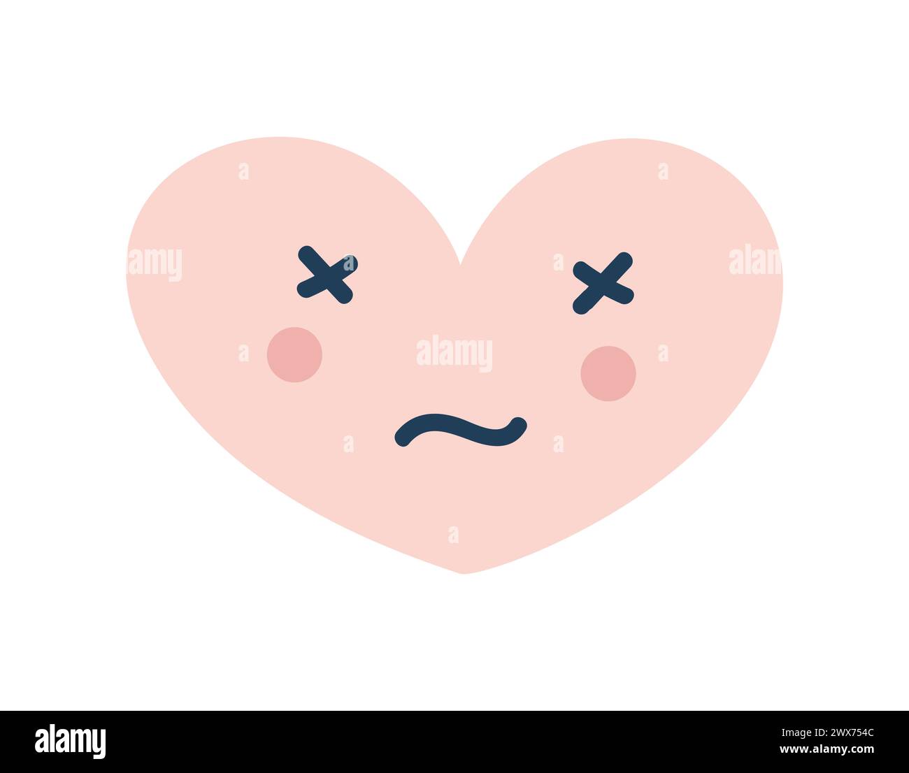 Pink tired heart Emoji Icon. Object Symbol flat Vector Art. Cartoon ...