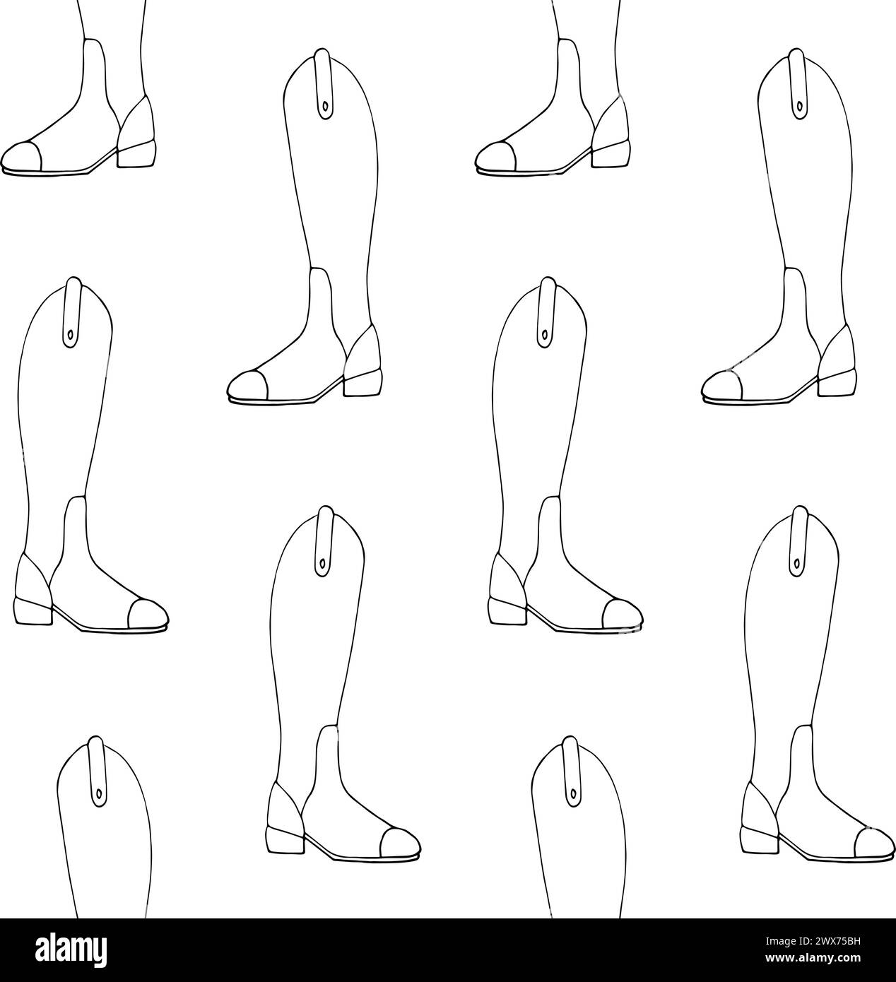 Vector seamless pattern of hand drawn doodle sketch horse riding boot ...