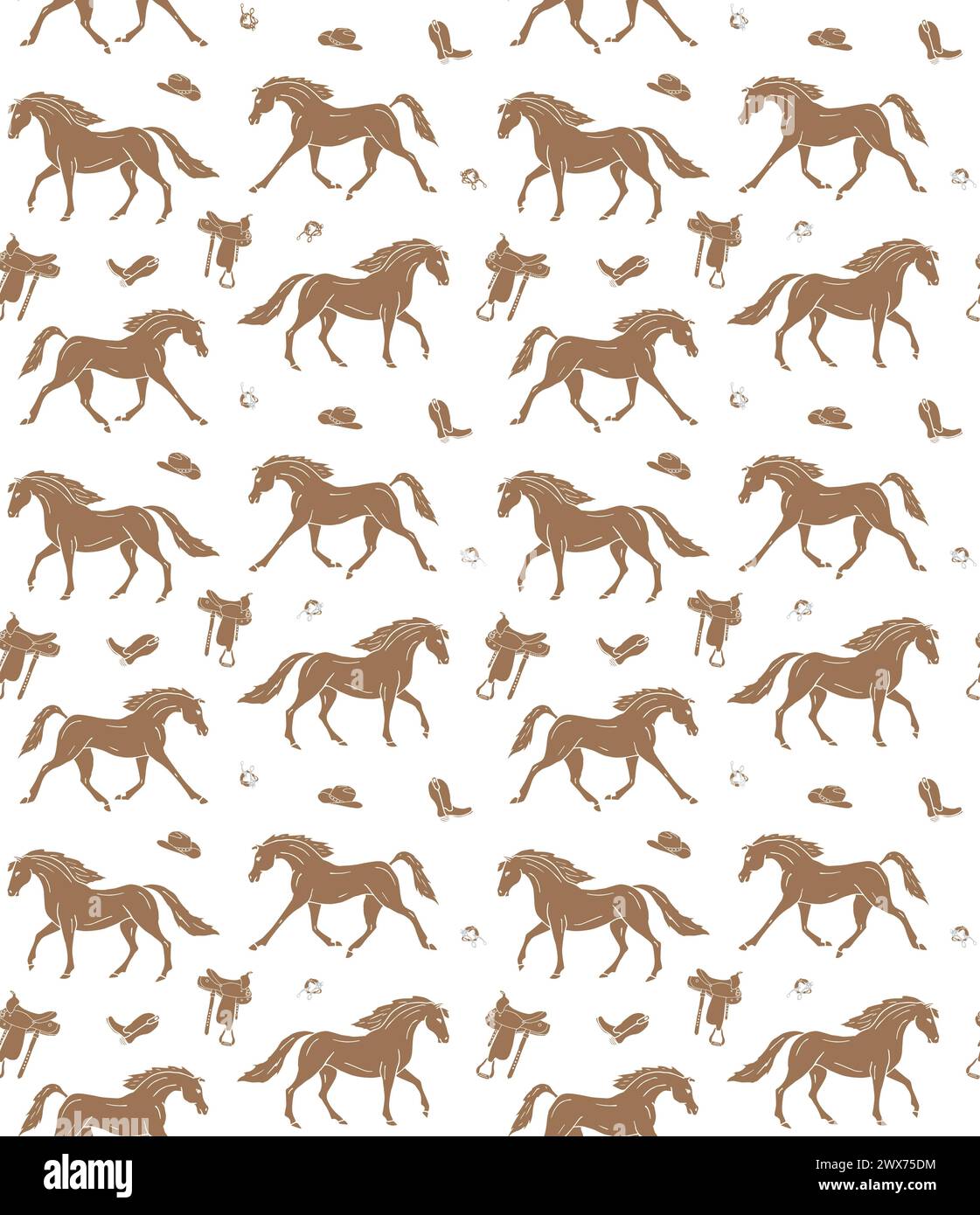 Vector seamless pattern of hand drawn sketch doodle western horse ...