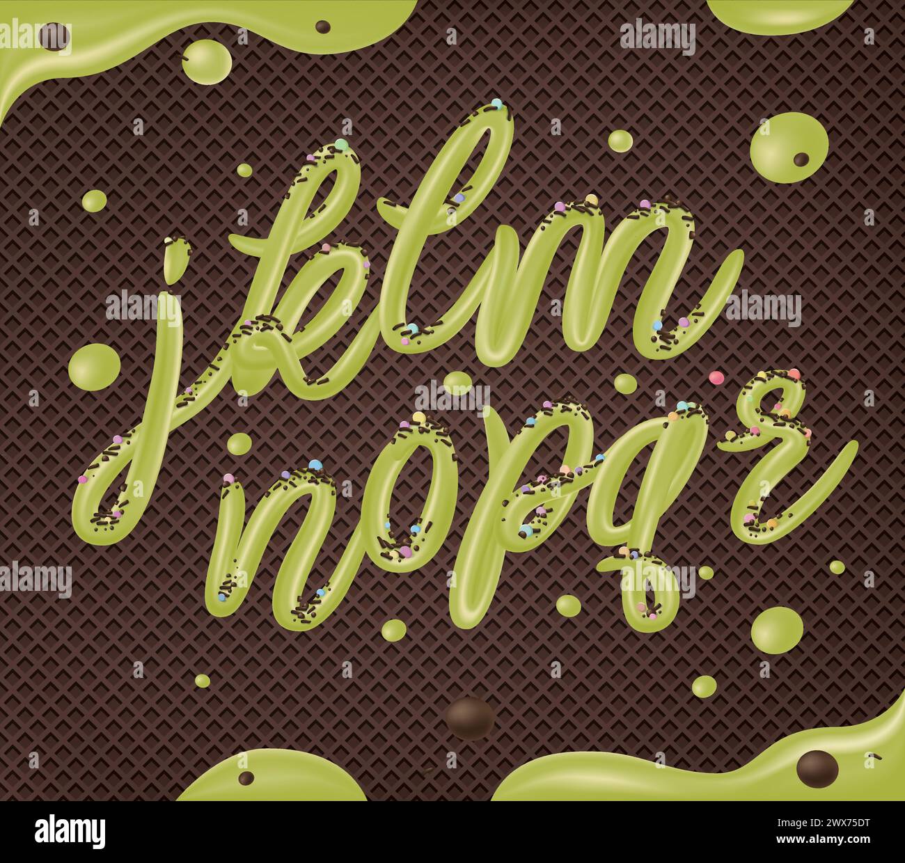 Homemade pistachio ice cream typography alphabet isolated on chocolate ...
