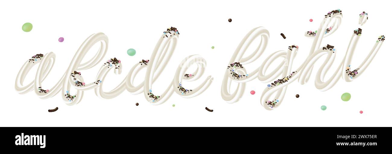 Cream cake ABC letters set. 3d white cream alphabet with sprinkles ...
