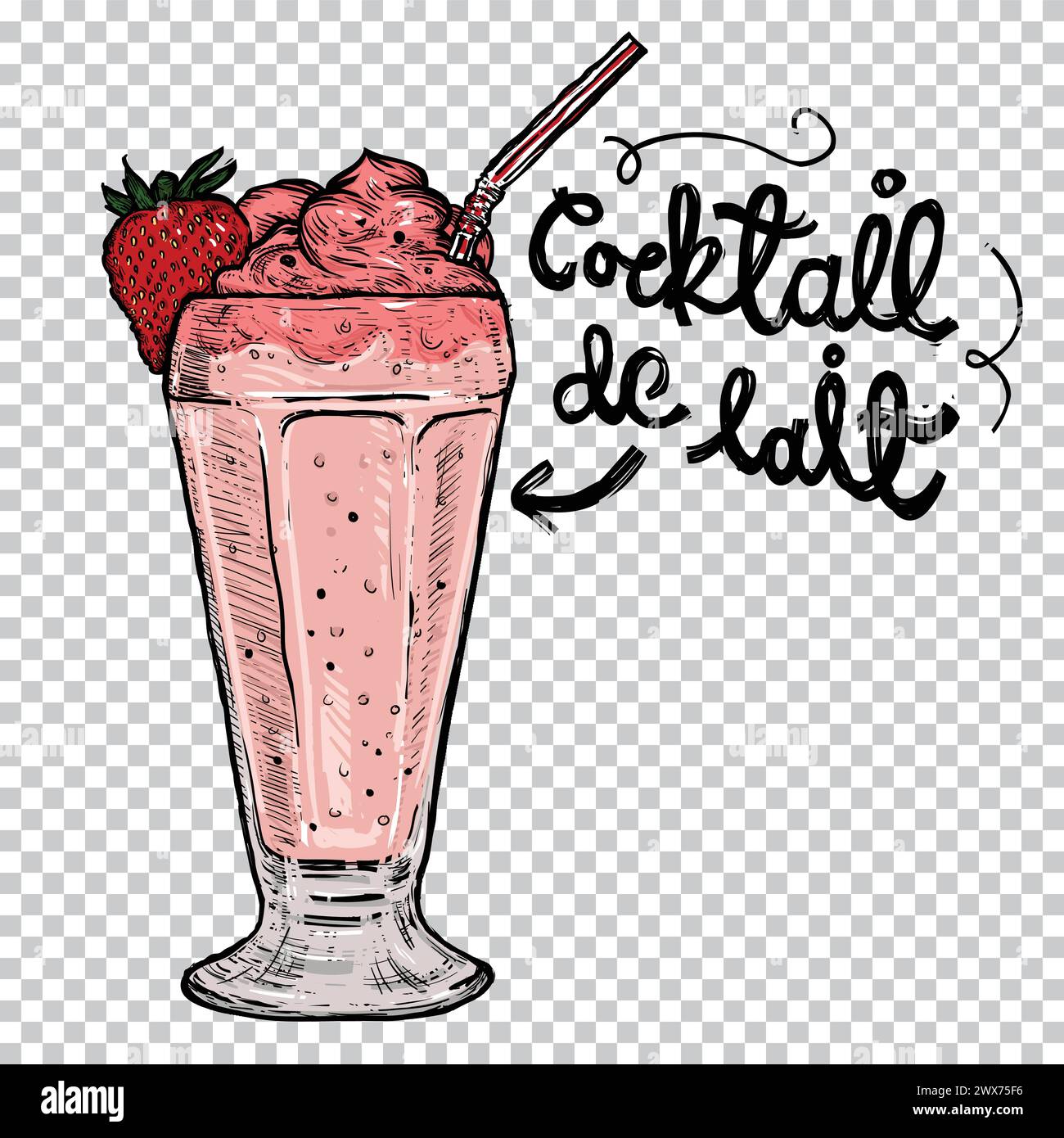 Classic Milkshake with Cream and strawberry in Glass. Vector ...