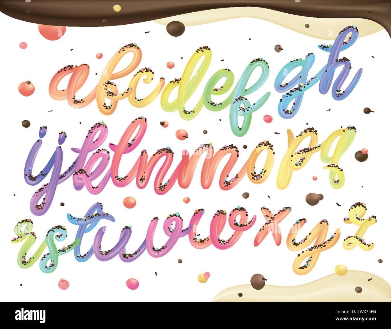 Homemade ice cream typography alphabet. Cold sweets ABC. Edible letters ...