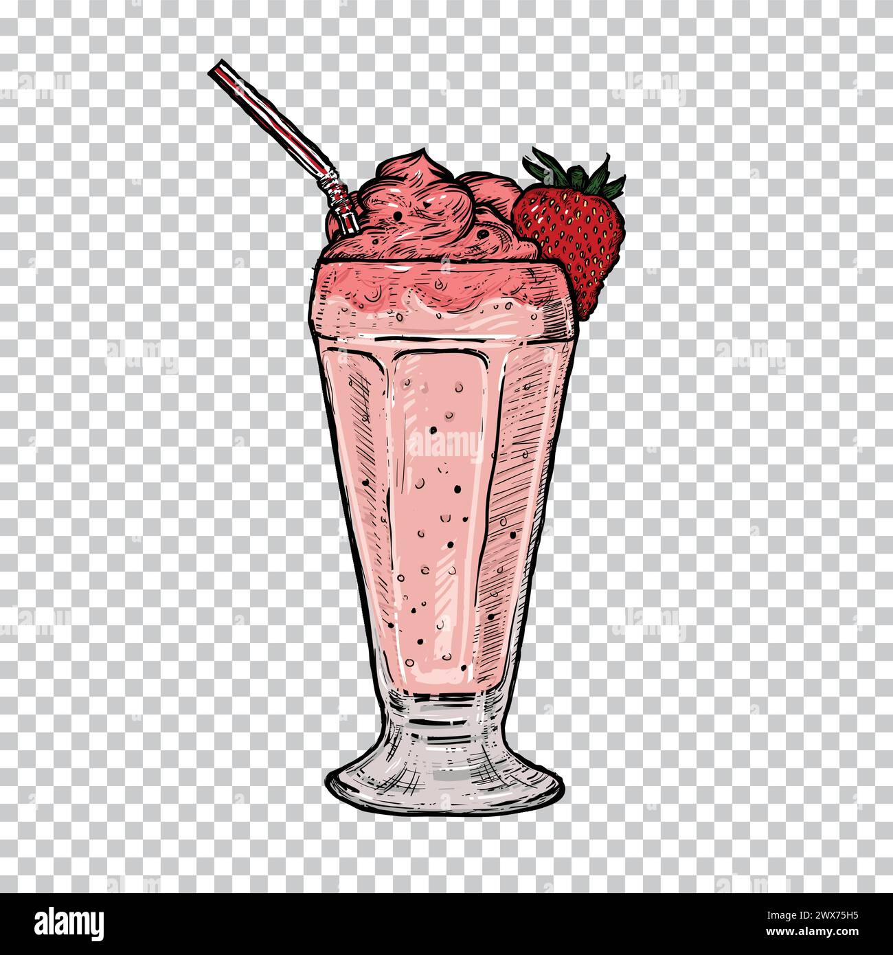 Classic Milkshake with Cream and strawberry in Glass. Vector ...
