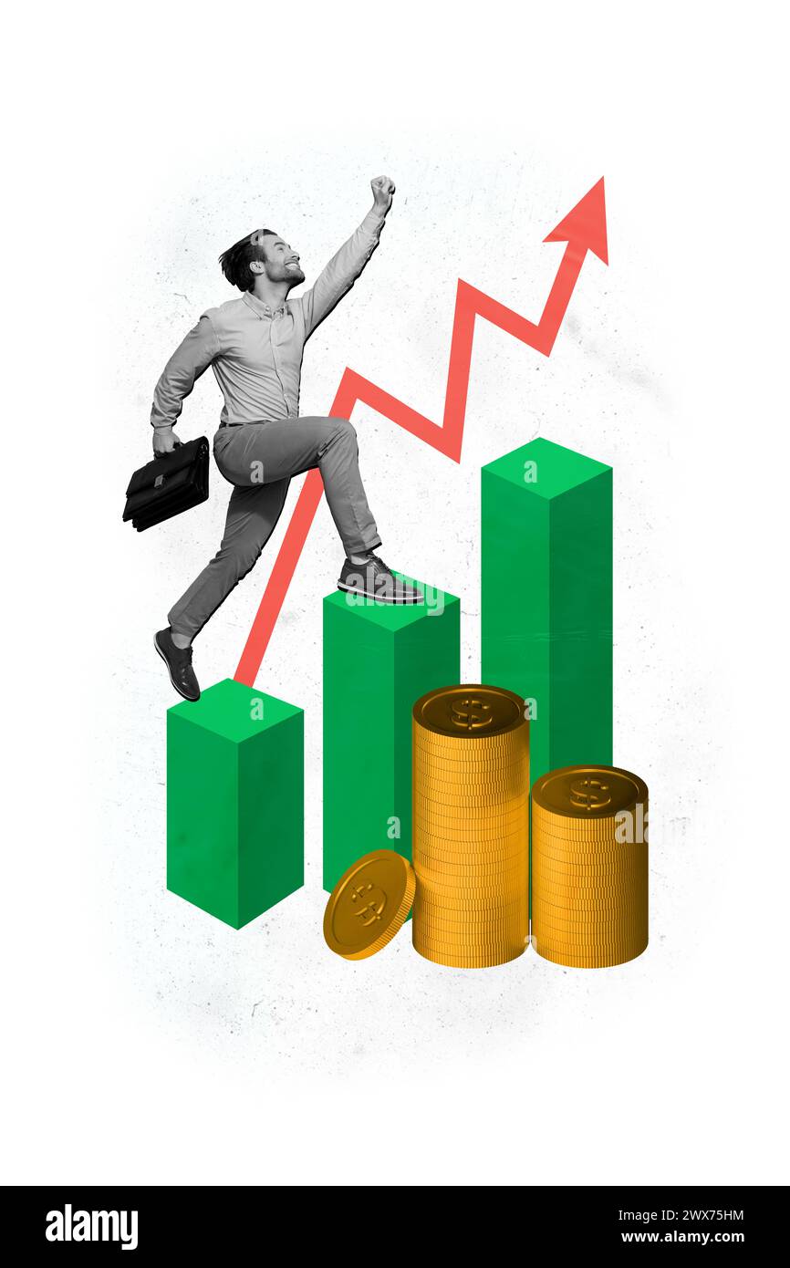 Composite graphics collage image of young joyful man promotion up ...