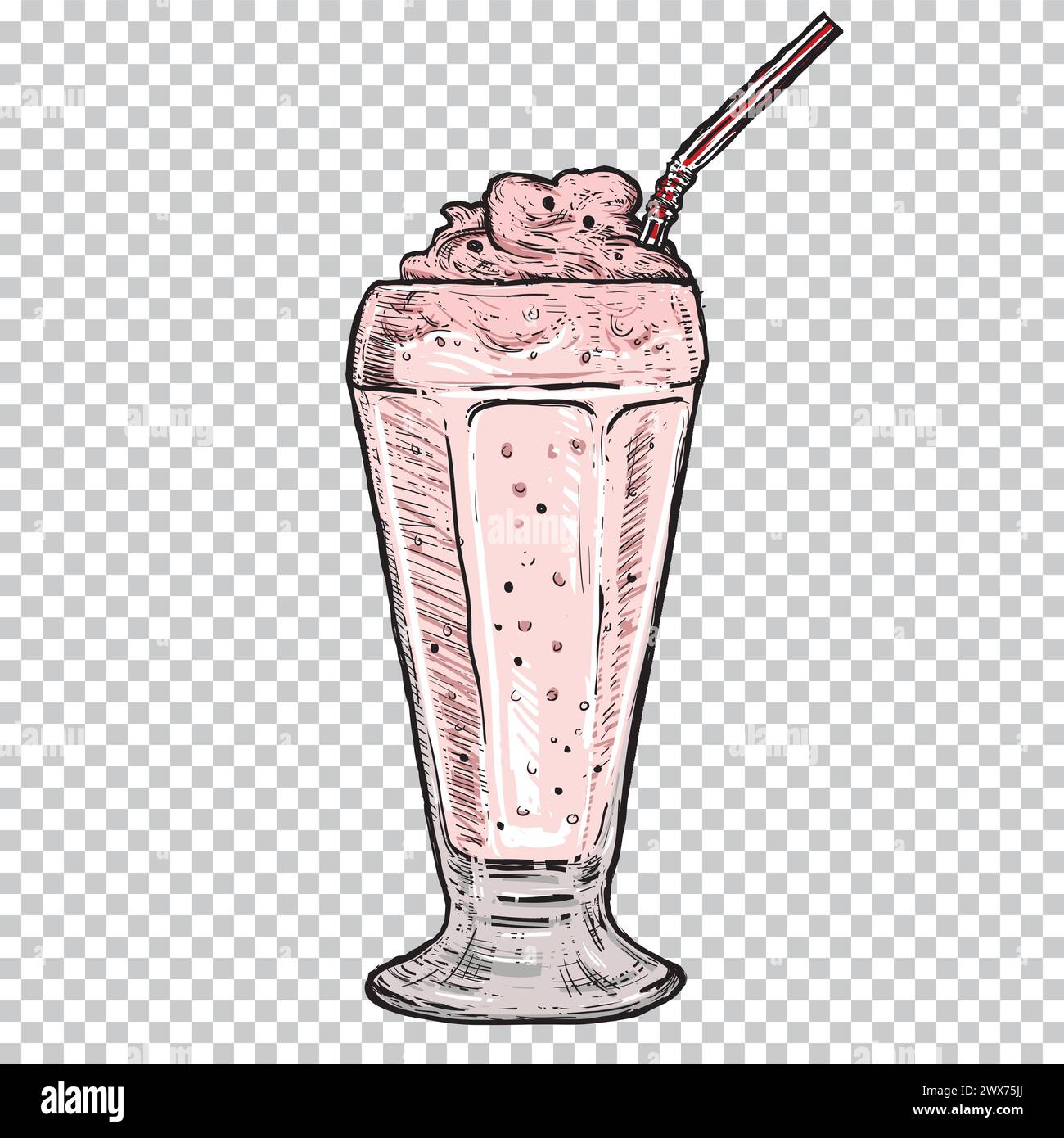 Classic Milkshake with Cream and strawberry in Glass. Vector ...