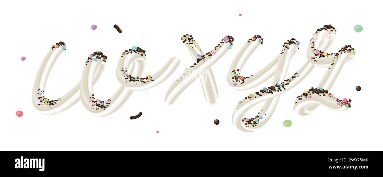 Cream cake ABC letters set. 3d white cream alphabet with sprinkles ...