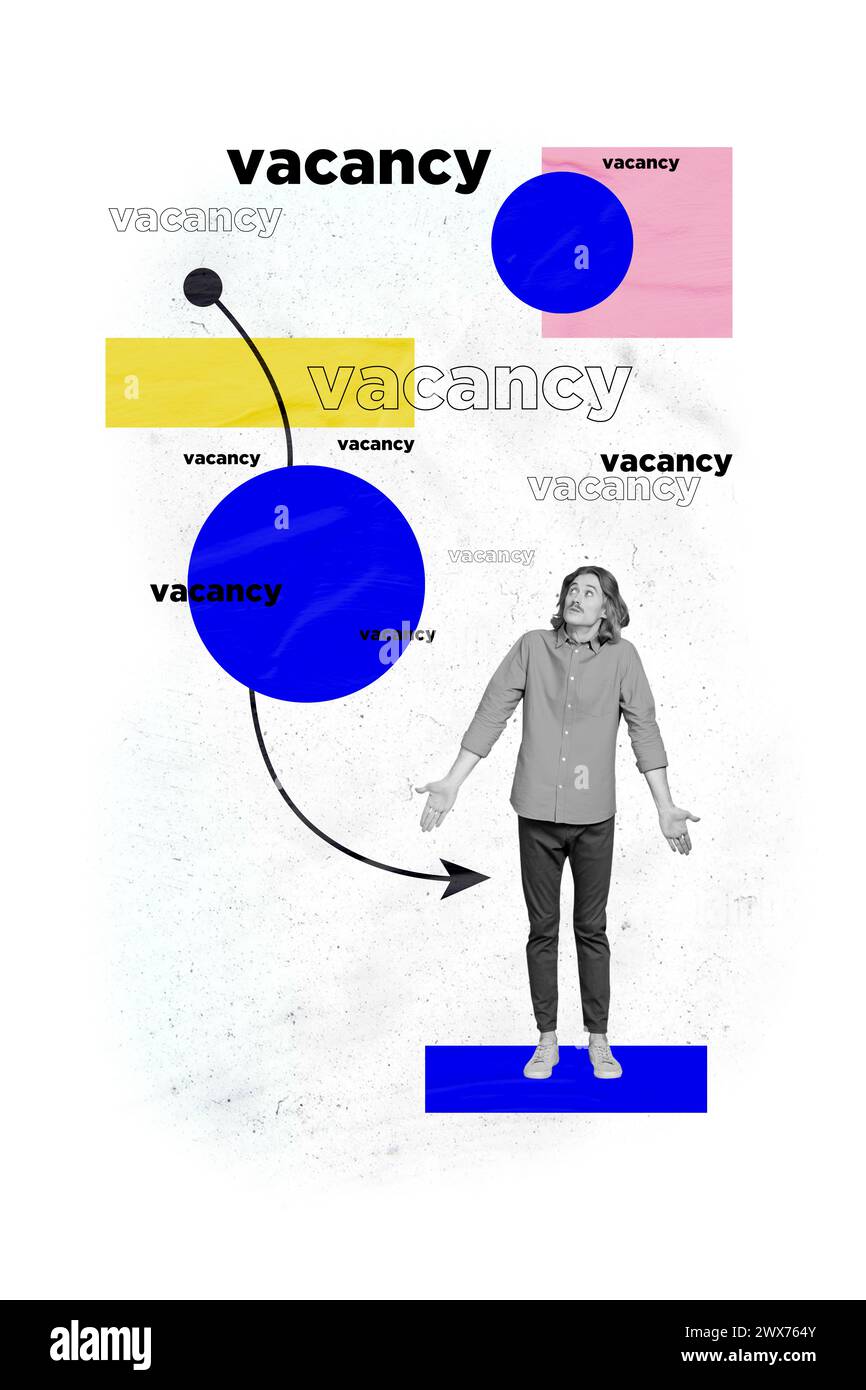 Vertical graphics collage image of confused young man job search choice ...