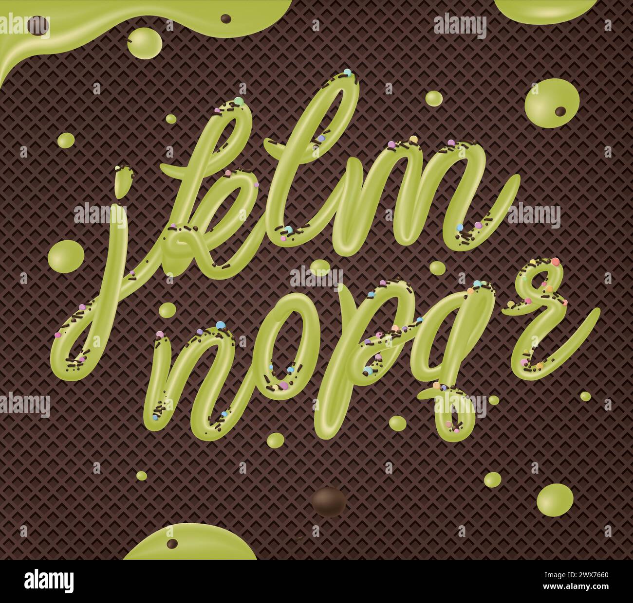 Homemade pistachio ice cream typography alphabet isolated on chocolate ...