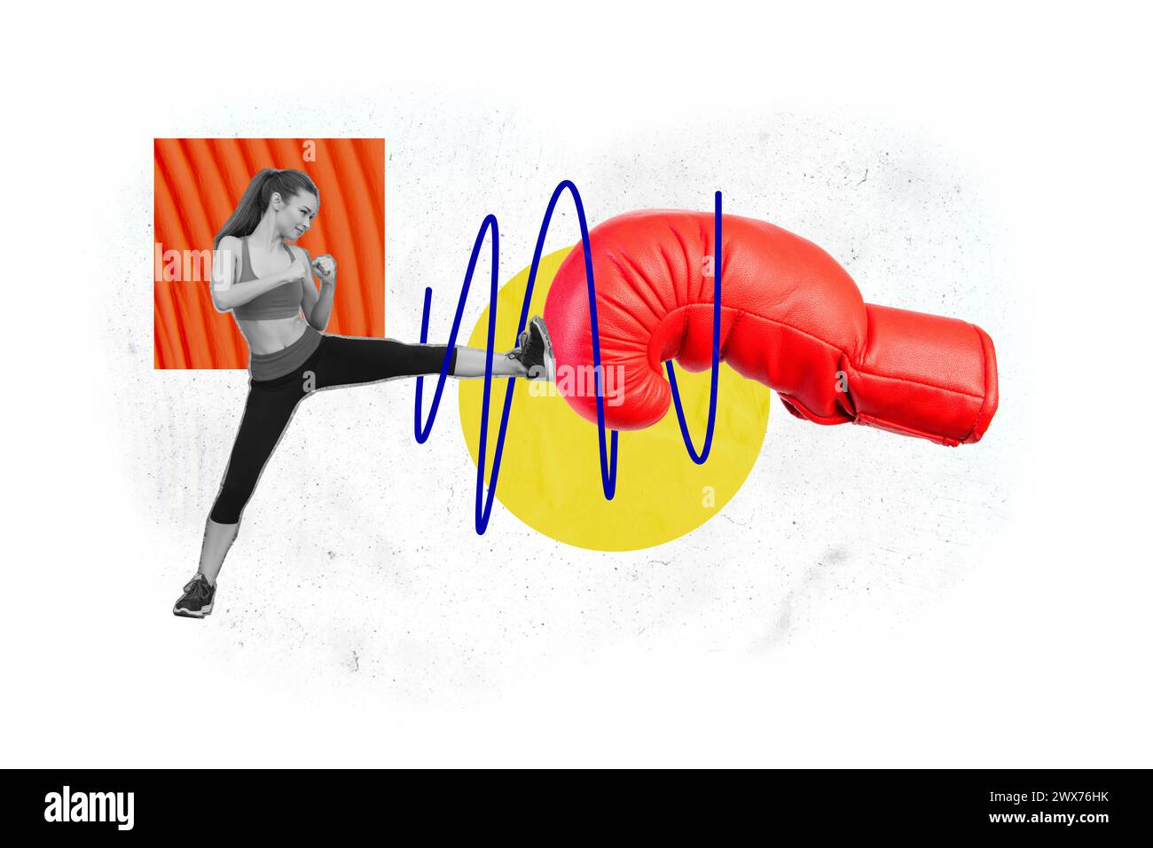 Composite graphics collage image of smile young girl fight boxing glove ...