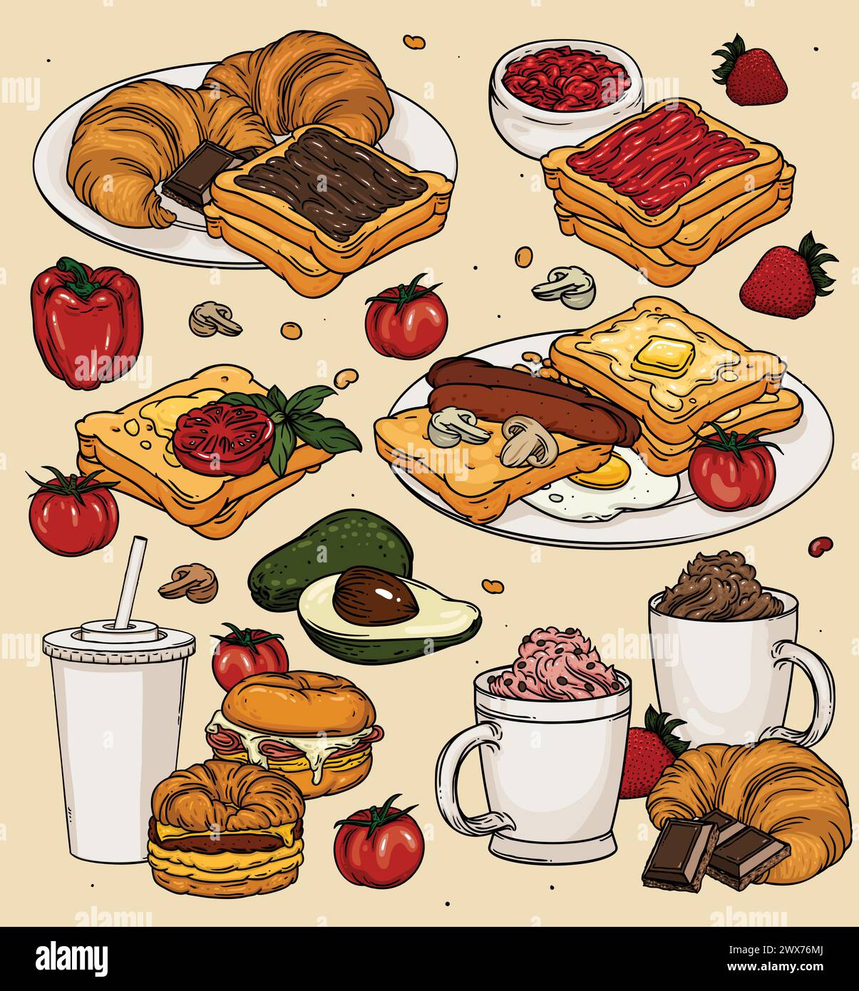 Brunch table toast plate Stock Vector Images - Alamy
