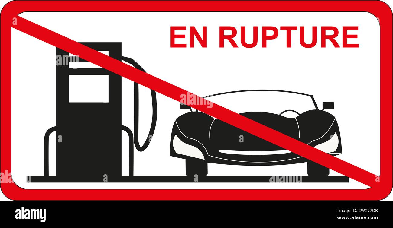 Sign with silhouettes of pump running out of fuel and convertible car ...