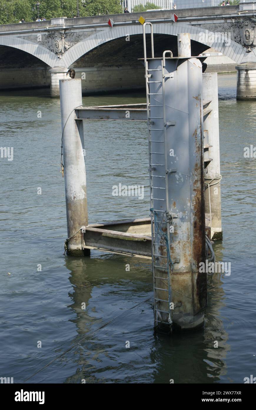 PONT D'AUSTERLITZ ET LES POTEAUX D'ARRIMAGE SUR LA SEINE. PARIS Stock ...