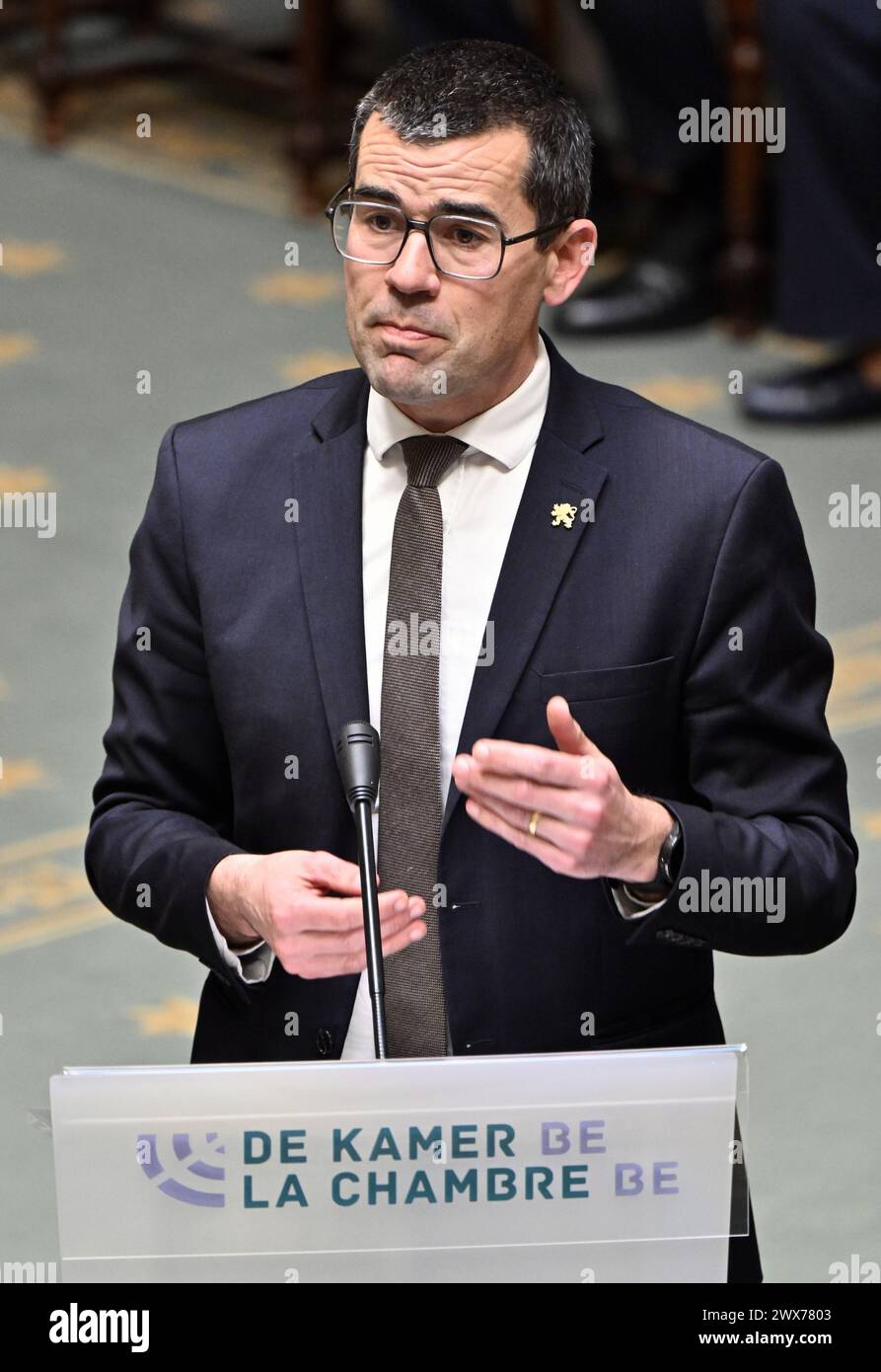 Brussels, Belgium. 28th Mar, 2024. N-VA's Sander Loones pictured during ...