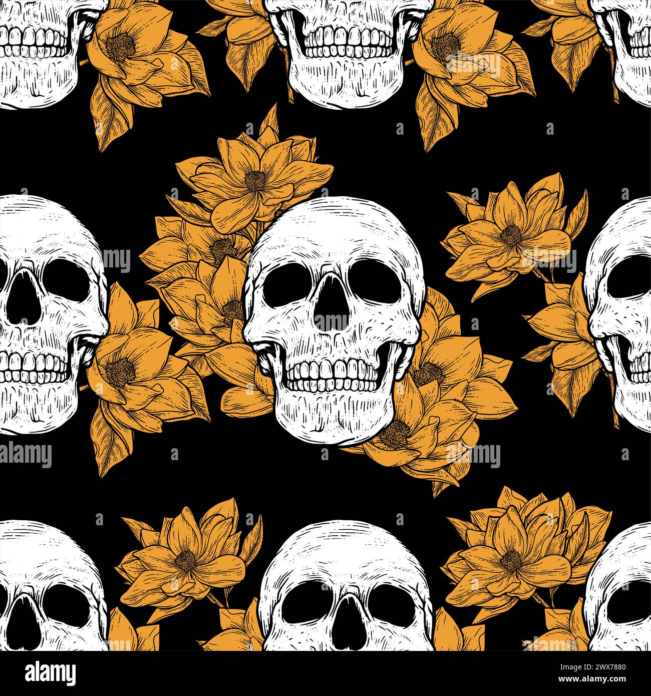 Vector skulls set in black background in retro tattoos old school ...