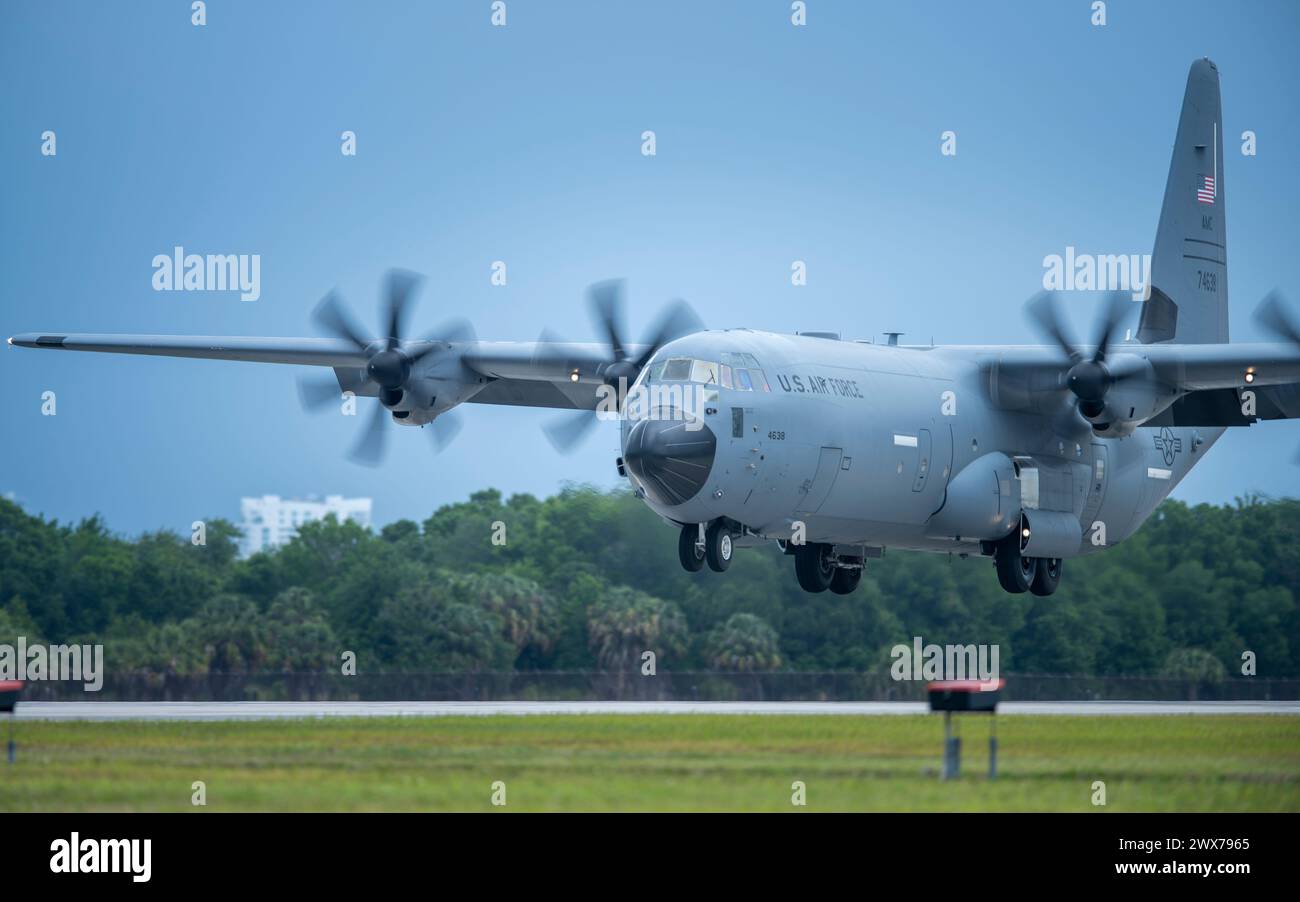 A C-130J Super Hercules lands on the flightline at MacDill Air Force ...