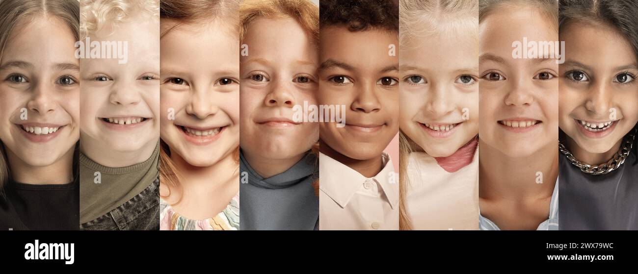 Collage made of close up photos of cute, little children of different ...