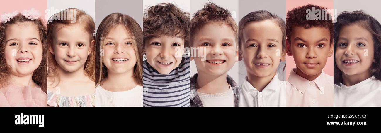 Collage made of close up photos of cute, little children of different ...