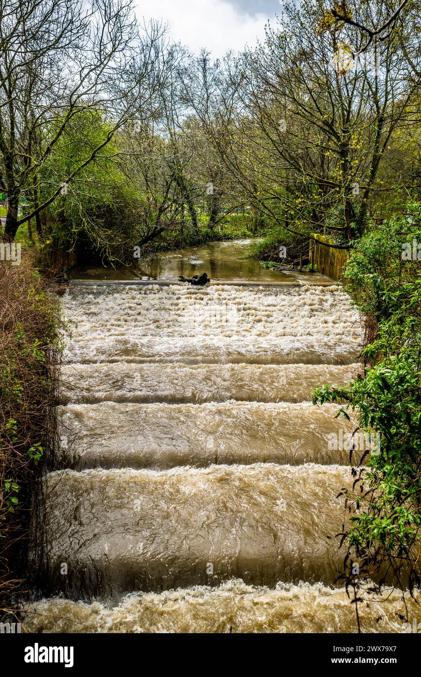 Yeovil, UK. 28th Mar, 2024. Heavy rain across the UK causes muddy river ...