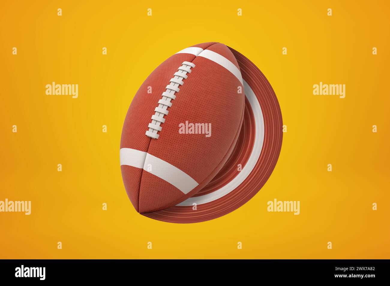 3d rendering of brown oval ball for American football which left ...