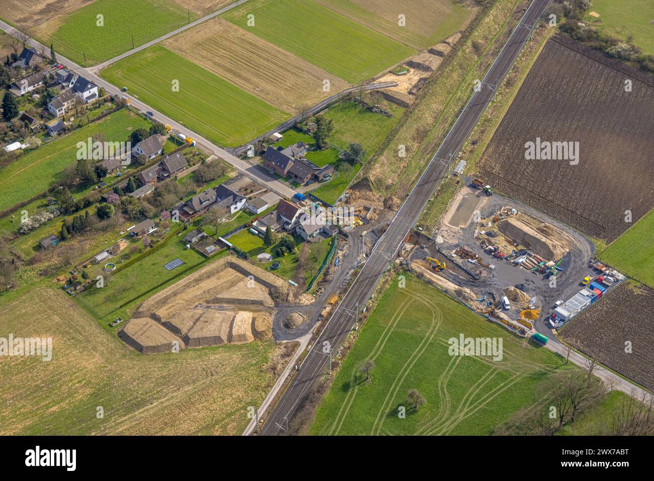 Luftbild, Brücke Grenzstraße Baustelle mit Ausbau der Betuweroute und ...