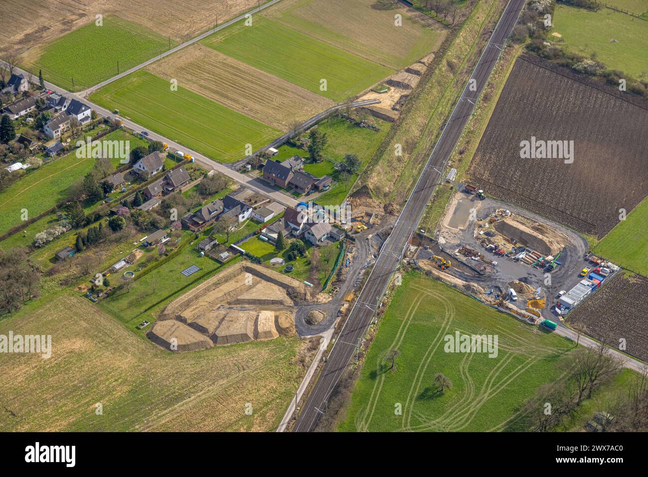 Luftbild, Brücke Grenzstraße Baustelle mit Ausbau der Betuweroute und ...