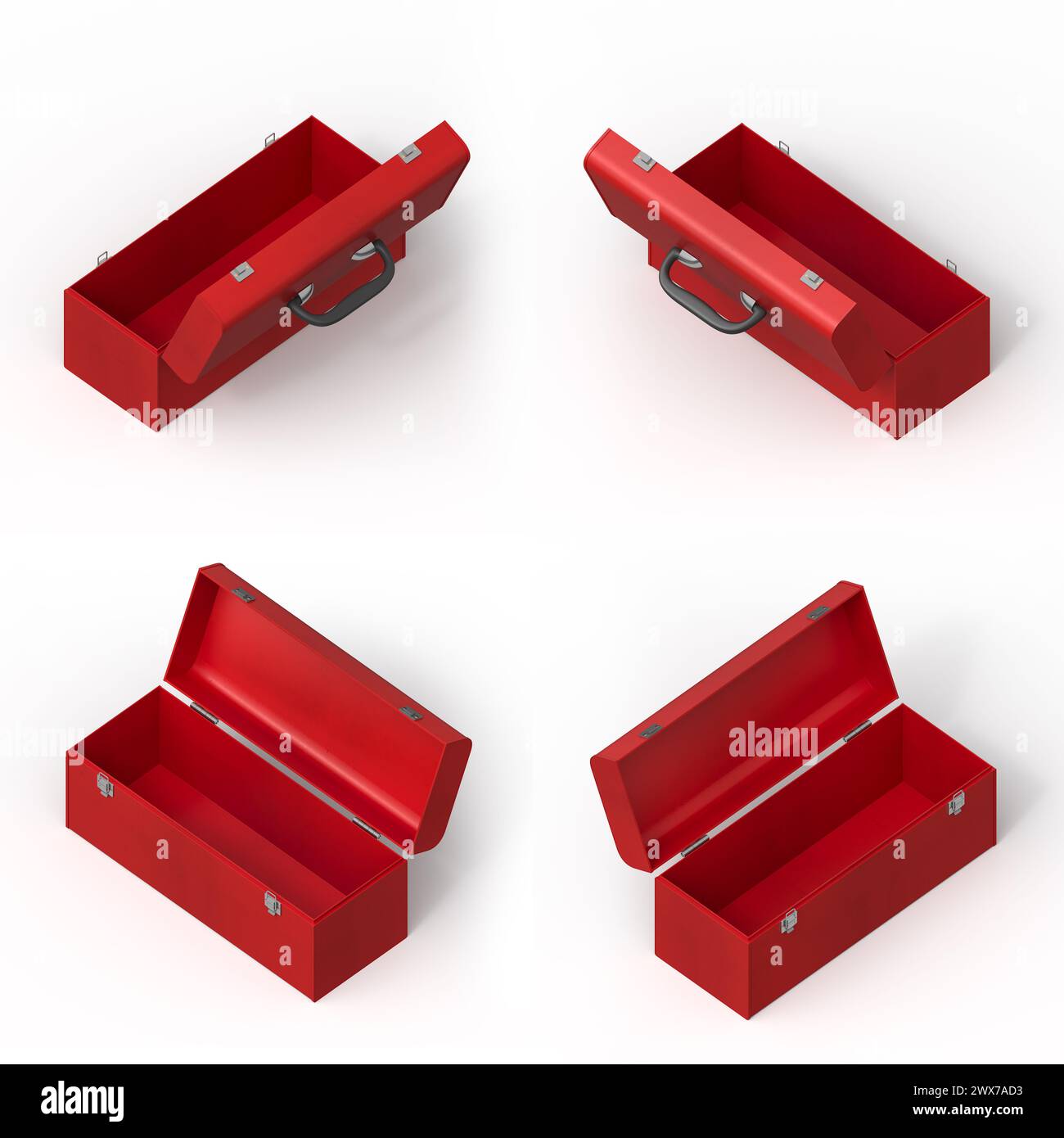 Red toolbox open empty on white background Stock Photo - Alamy
