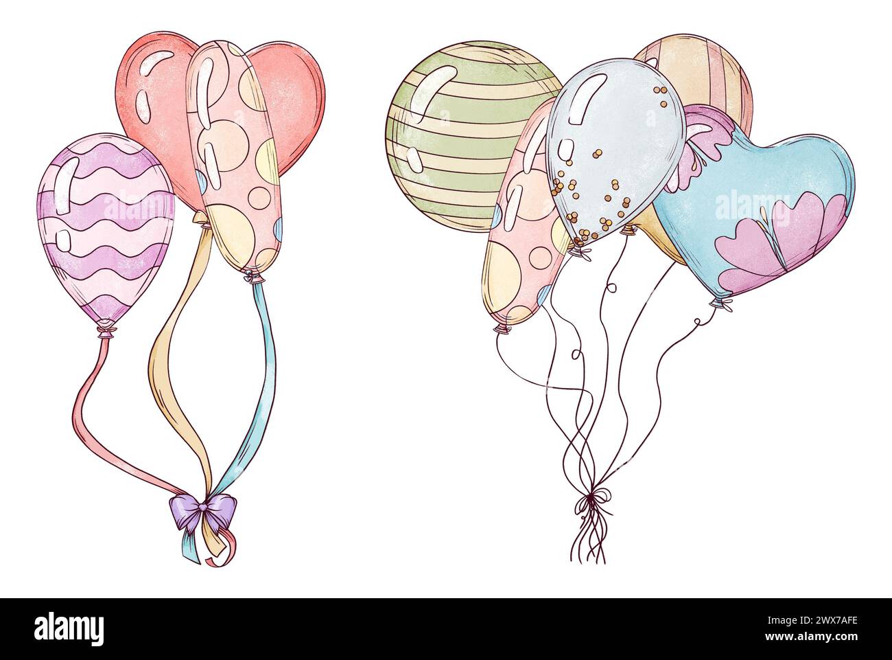 Hand-Drawn Balloon Bundle - Whimsical Illustrations, set of different ...