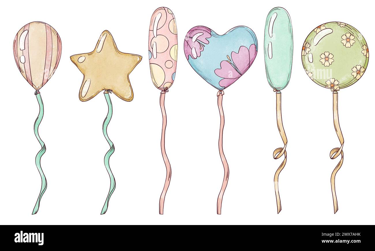 Hand-Drawn Balloon Bundle - Whimsical Illustrations, set of different ...