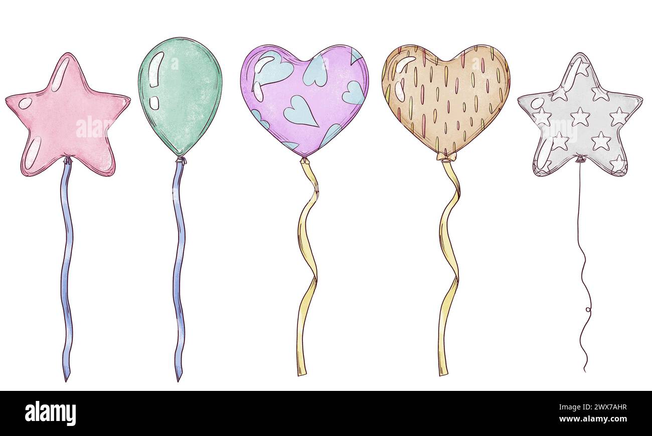 Hand-Drawn Balloon Bundle - Whimsical Illustrations, set of different ...