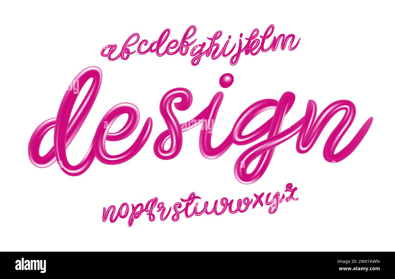 Glossy pink alphabet. 3D render of bubble font with glint. Typography ...