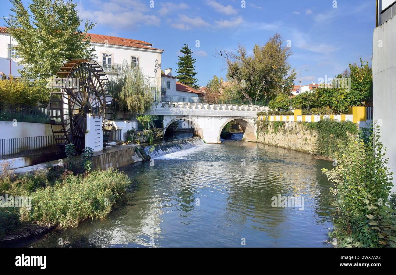 River Almonda, running by the Dukes Mill Park, with wooden water mill ...