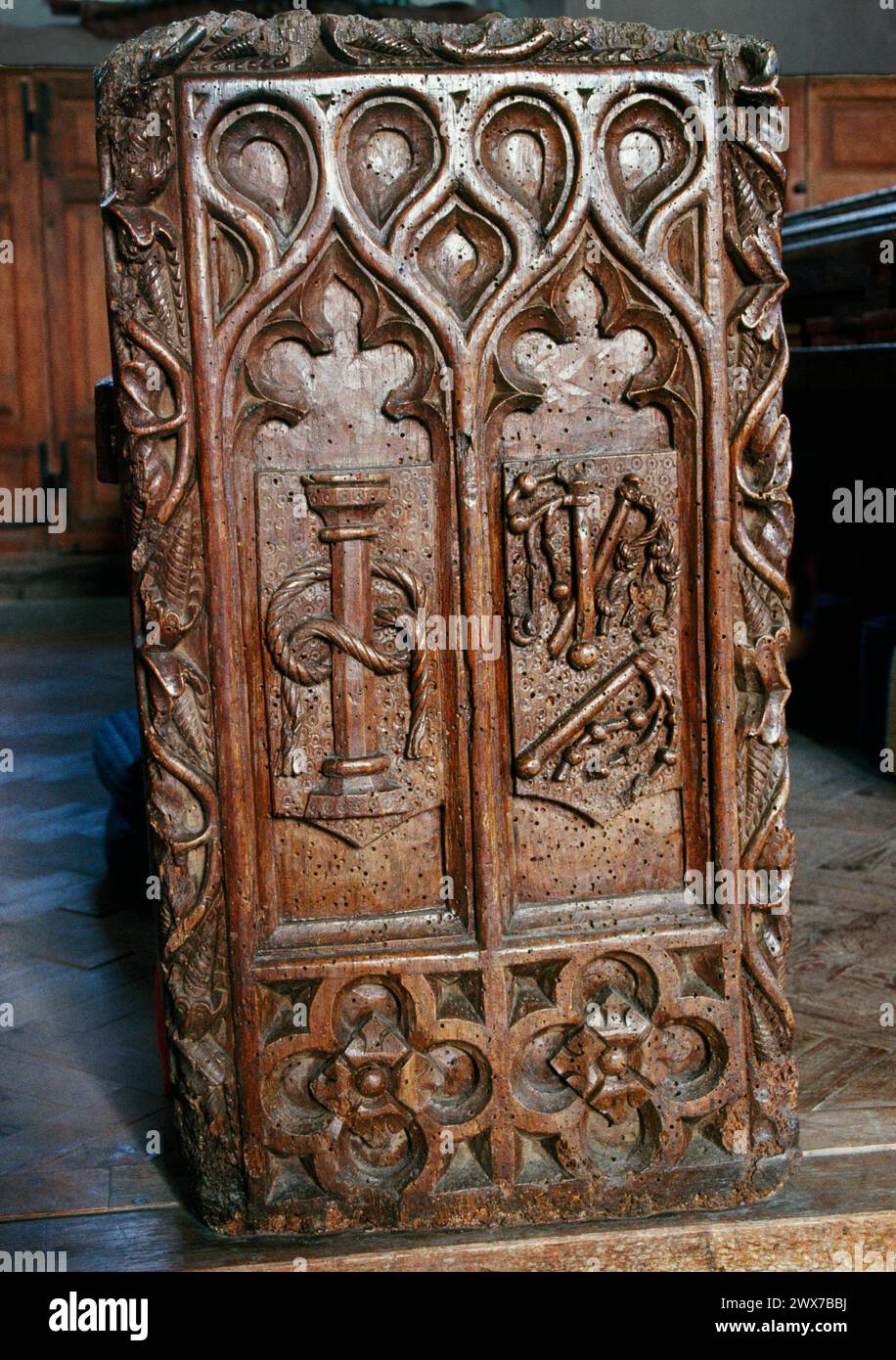 St Swithin's Church, Launcells, Stratton, Cornwall. Carved wooden C15th ...