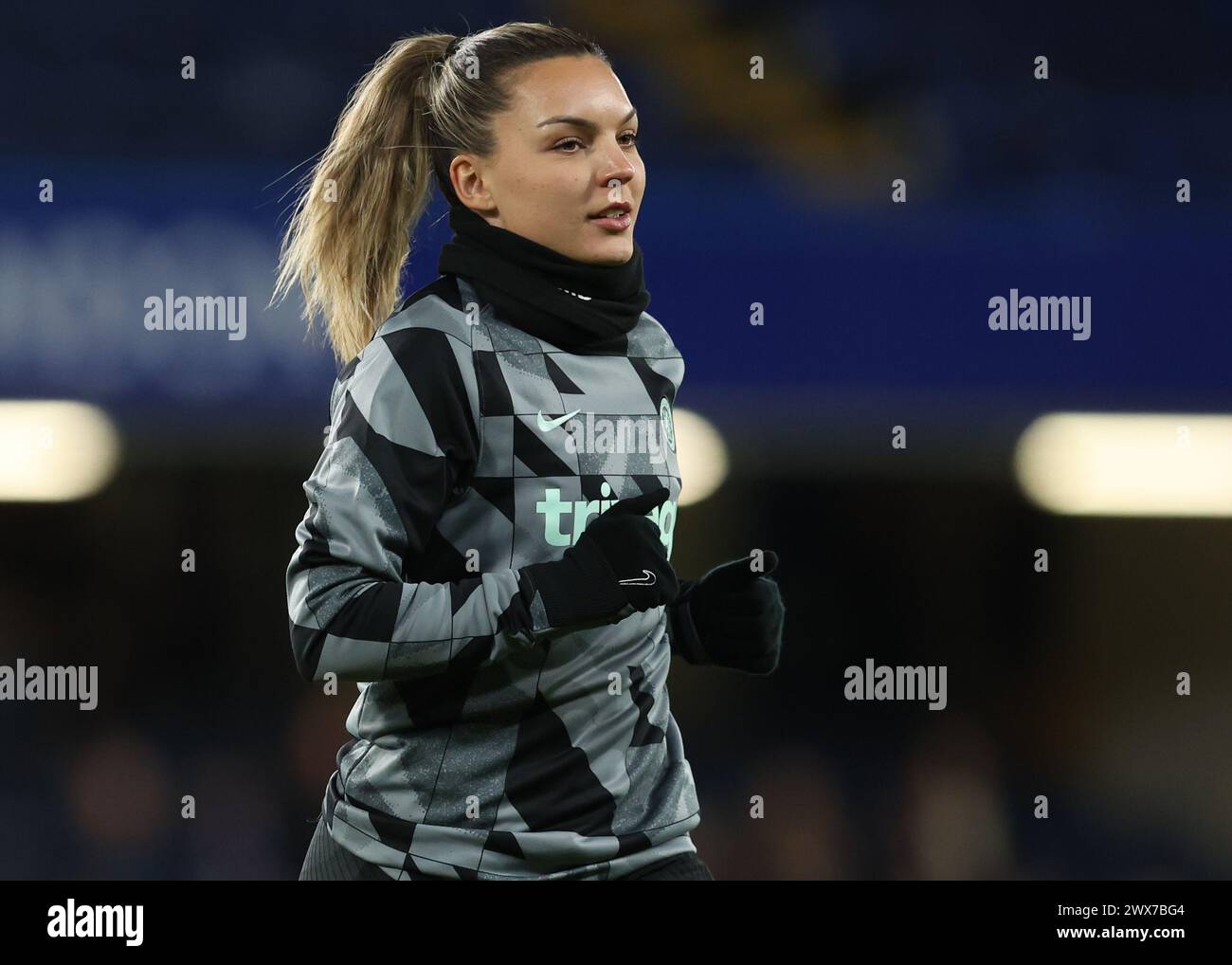 London, UK. 27th Mar, 2024. Johanna Rytting Kaneryd of Chelsea warms up ...