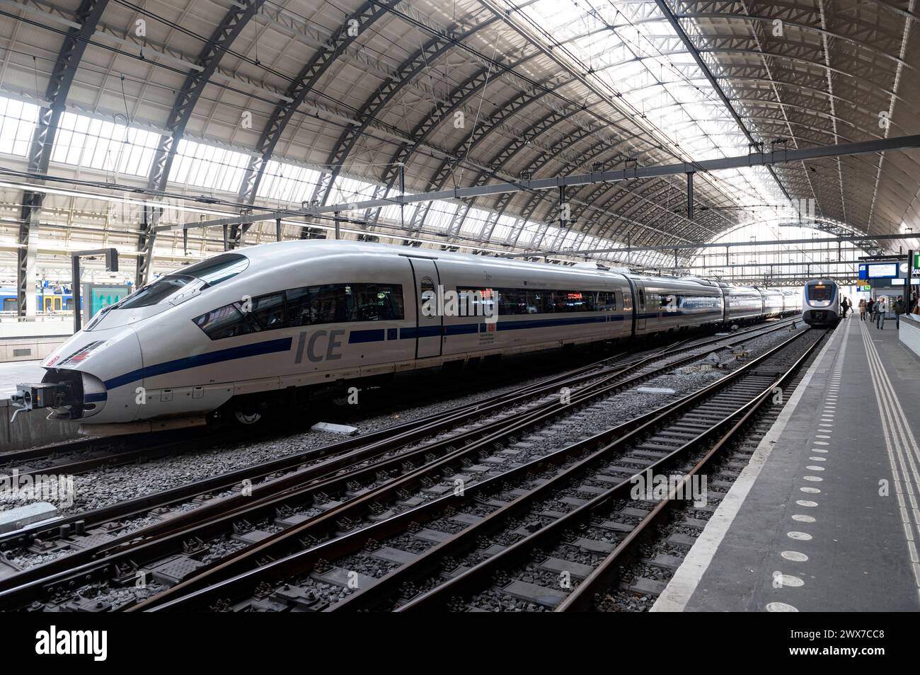 Amsterdam The Netherlands 28th March 2024 Blue and white Deutsche Bahn ...