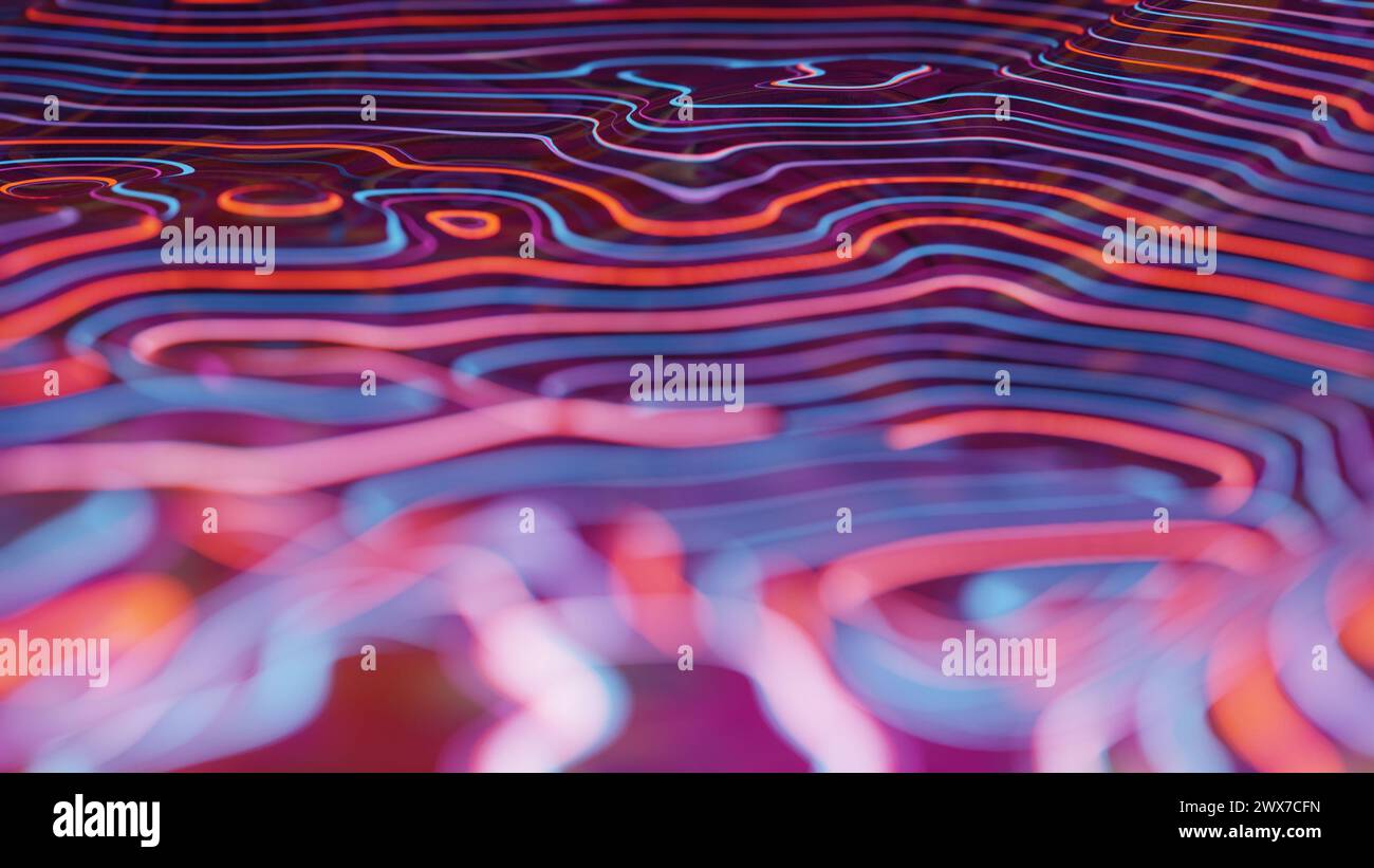Neon Topography: Vibrant Digital Landscape of Electric Contours Stock ...