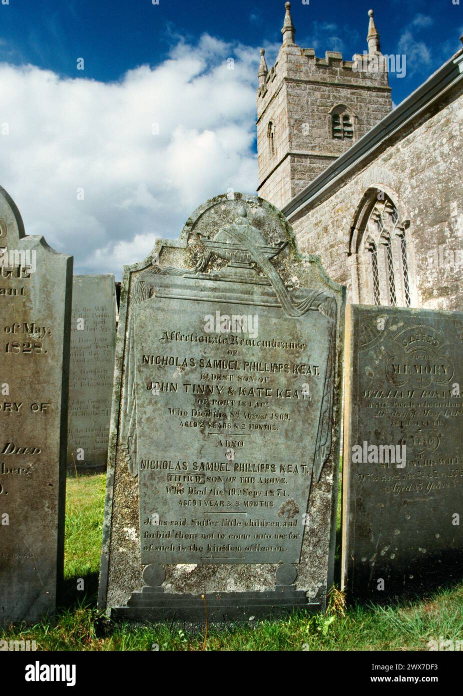 St Endelient's church. Cornwall. C19th slate headstone to 2 sons, both ...
