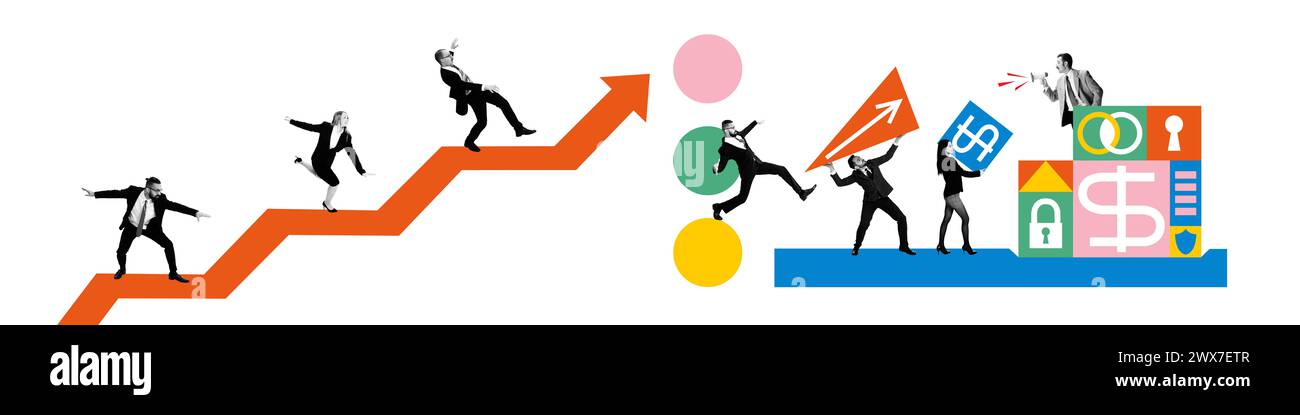 Banner. Contemporary Art Collage. Modern artwork depicting financial ...