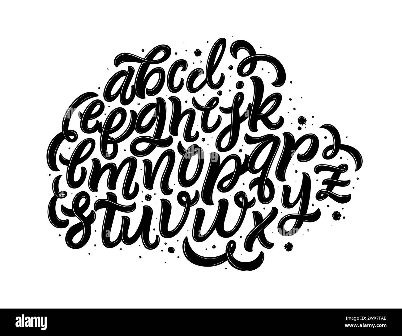 Vector hand drawn alphabet isolated on white background. Brush painted ...