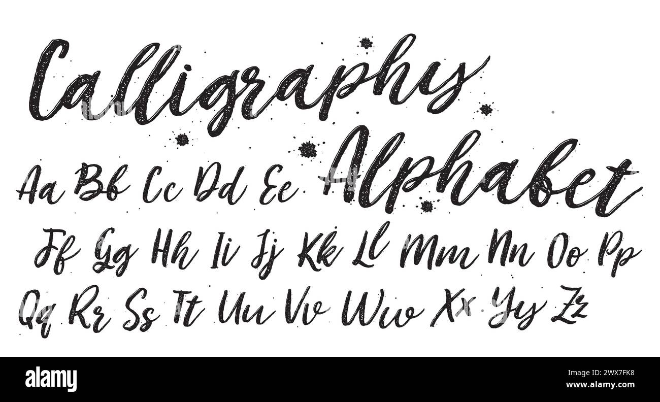 Vector hand drawn alphabet isolated on white background. Brush painted ...