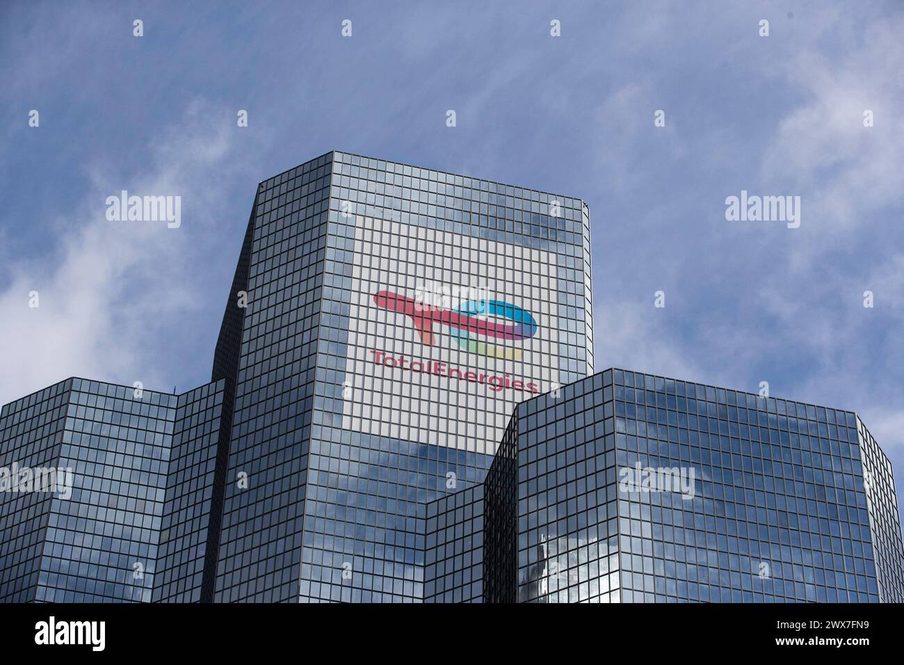 Illustration of the front of the Total Energies headquarters towerParis ...