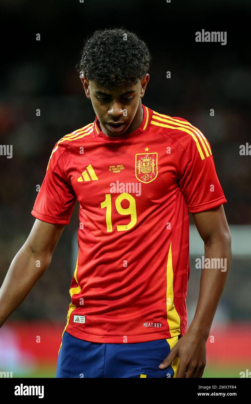 Madrid, Spain, 26st March. Lamine Yamal during the match between Spain ...