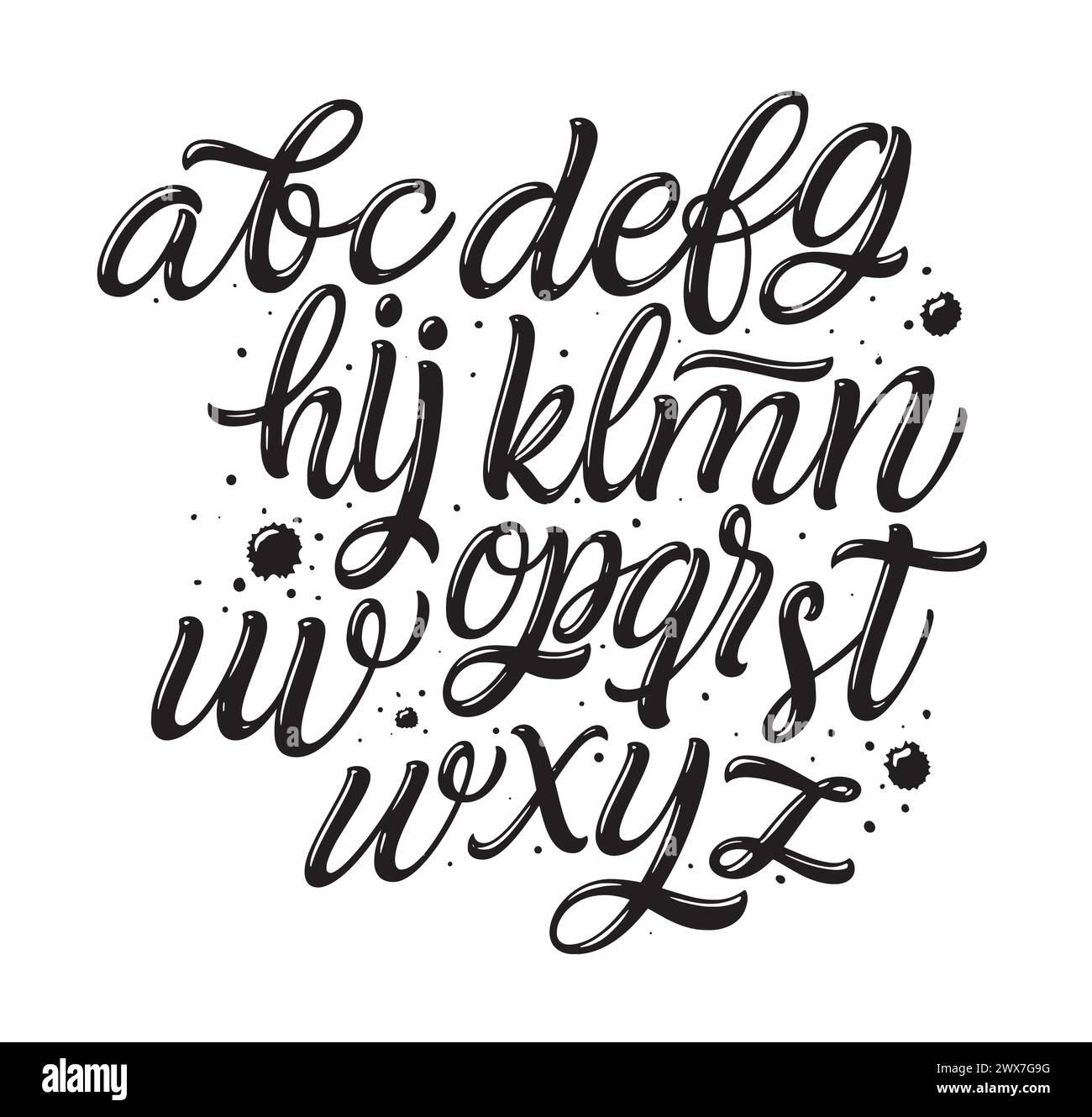 Vector hand drawn alphabet isolated on white background. Brush painted ...