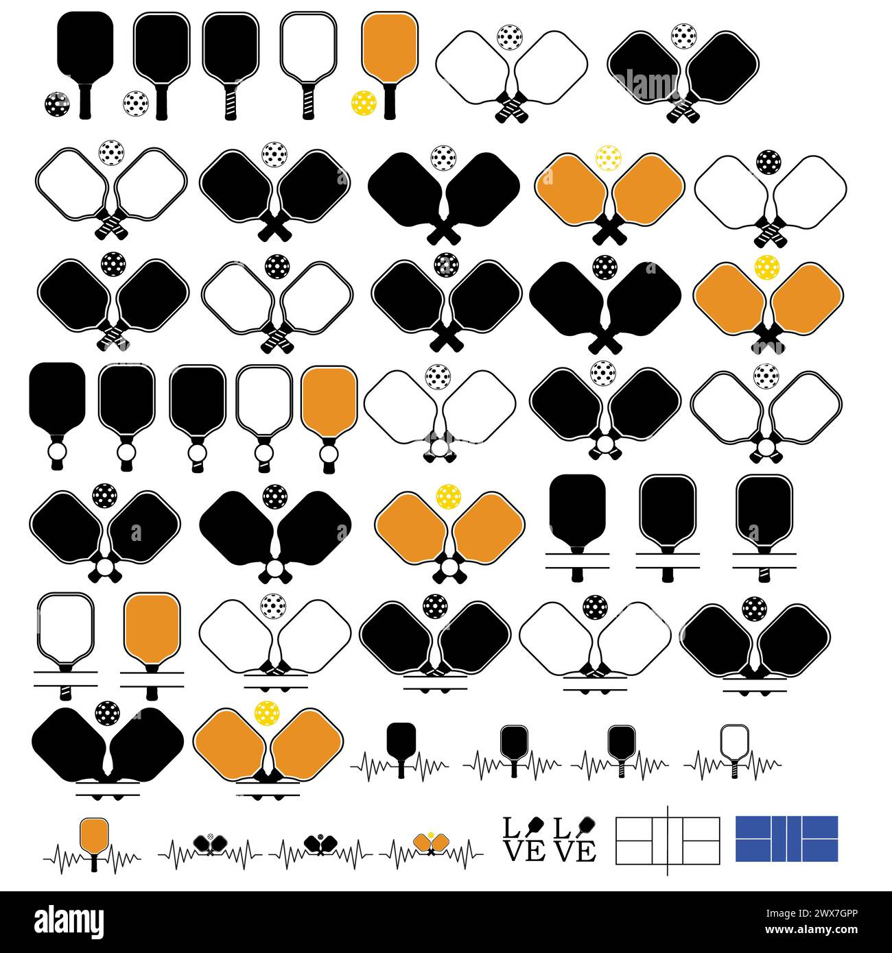 Pickleball Set icon. Paddles Pickleball Stroke sign. Pickleball ball ...