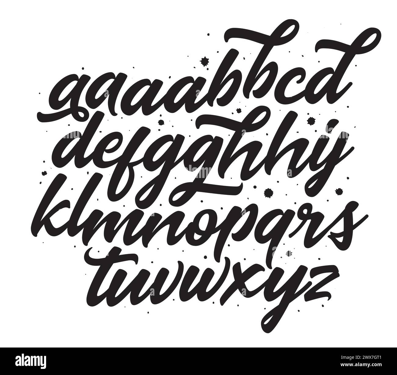 Vector hand drawn alphabet isolated on white background. Brush painted ...