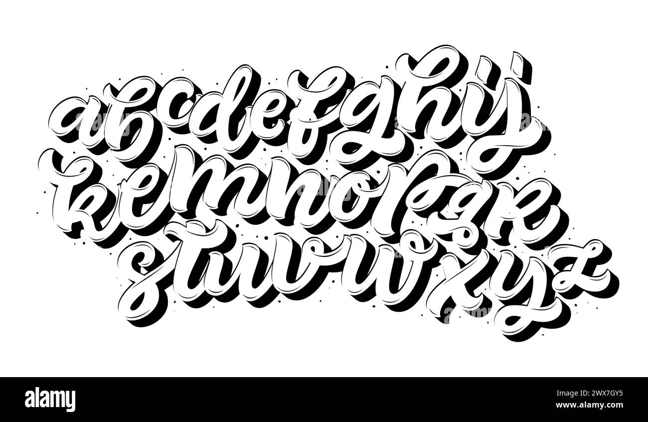 Lettering font isolated on white background. Texture alphabet. Vector ...