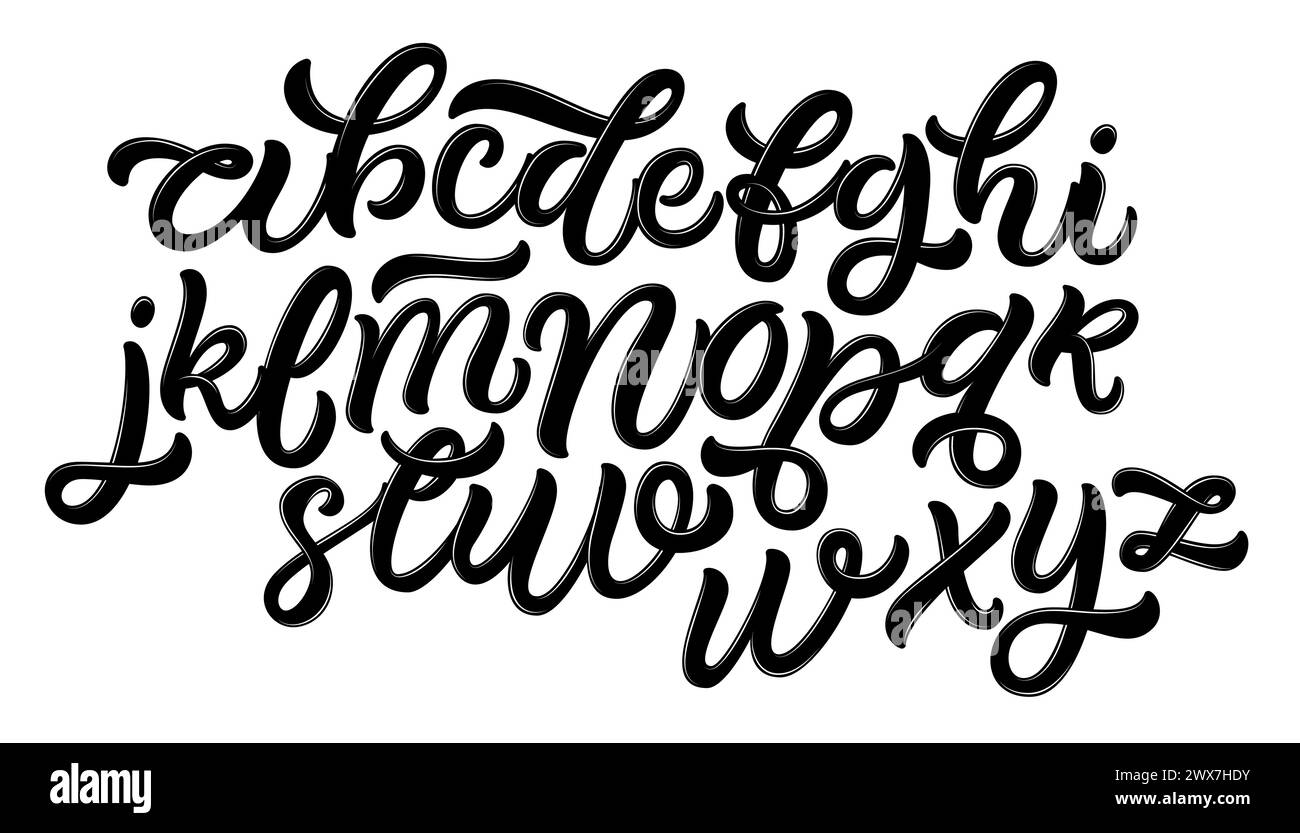 Vector hand drawn alphabet isolated on white background. Brush painted ...